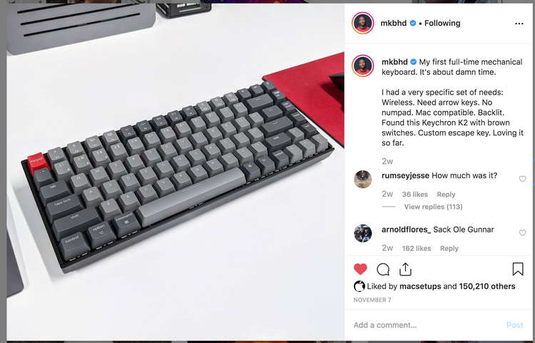 The famous @mkbhd aka Marques Brownlee’s first K2 – Keychron Canada